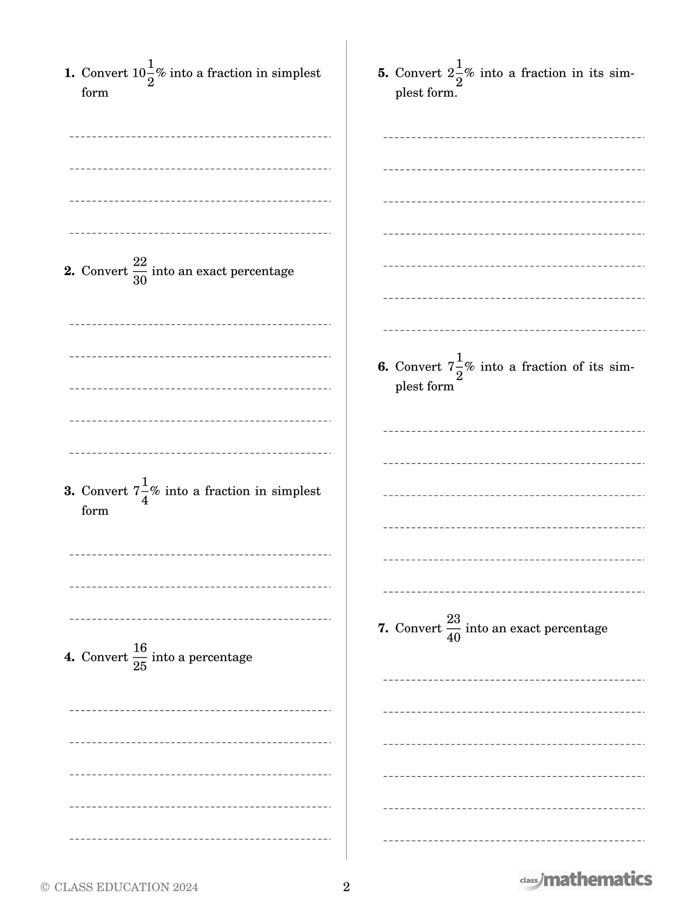 NSW Year 7 Maths - Percentages - Topic Work Book – Class Mathematics
